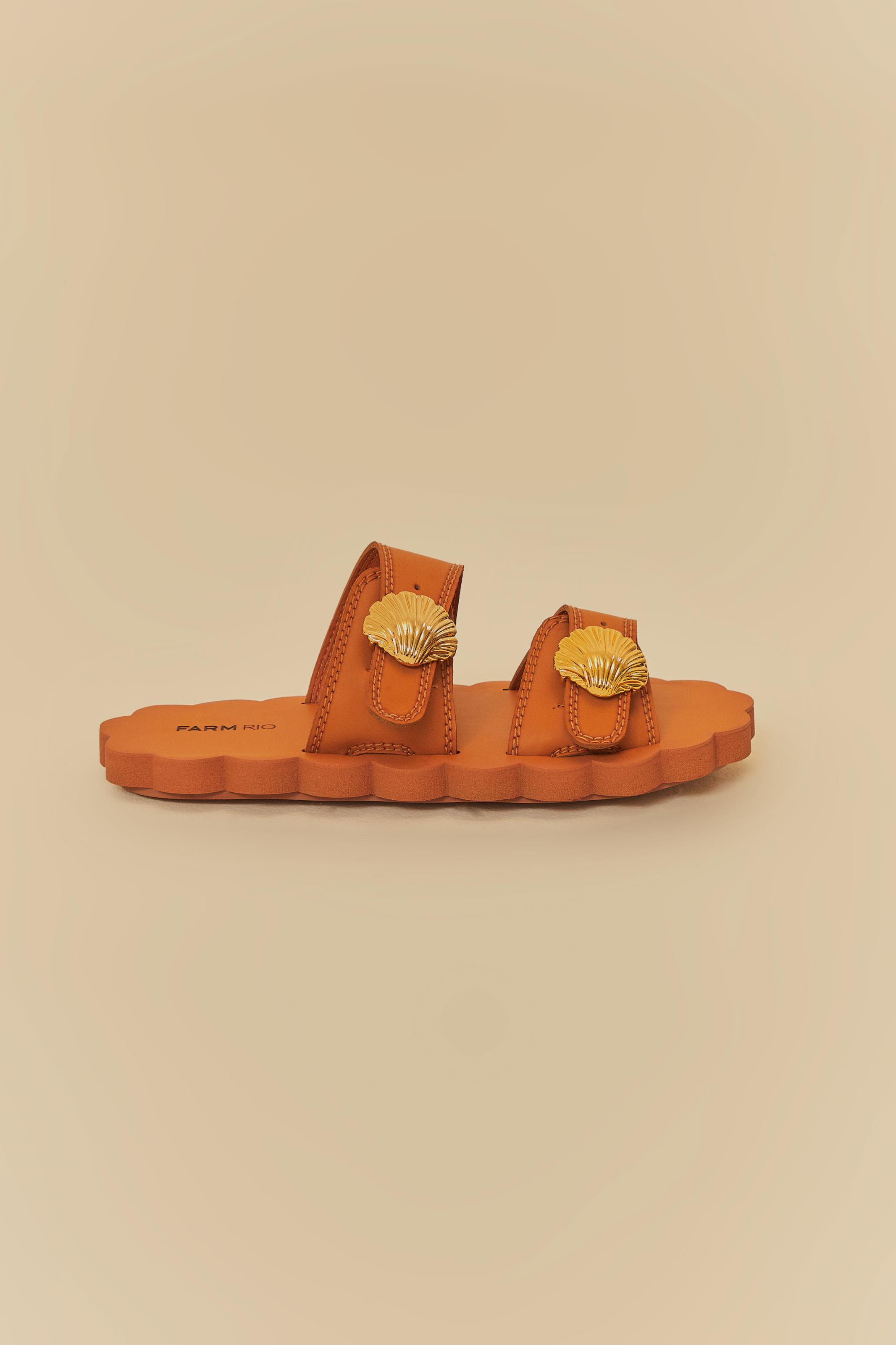 Sandalia Slide Concha Caramelo