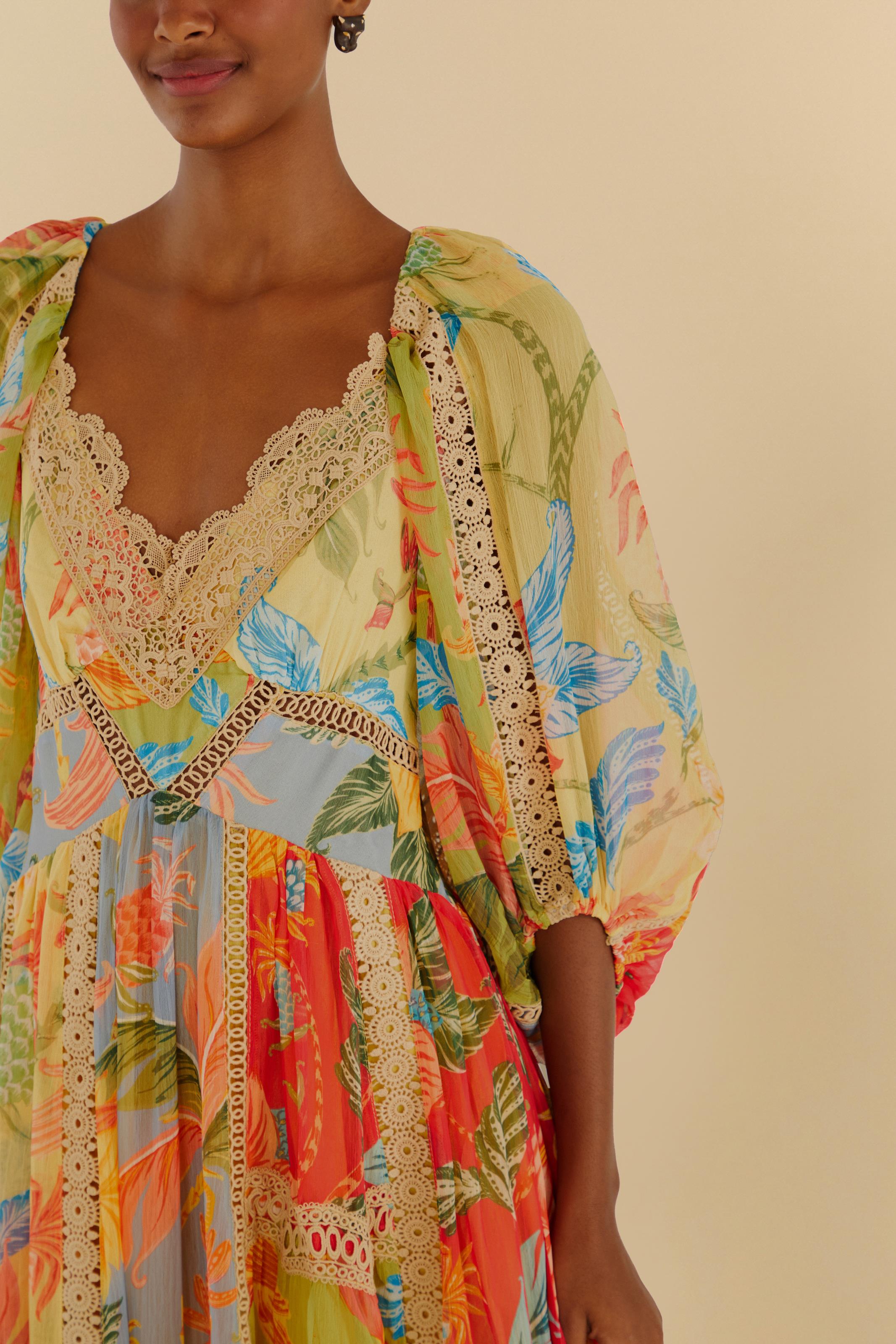 Vestido Largo Encaje Amalfi Mix - FARM